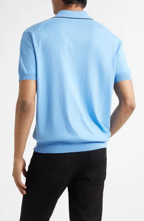 TOM FORD Tipped Silk & Cotton Polo Sweater - Azure Blue