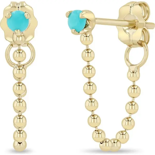 Zoe Chicco 14k Gold Turquoise Bead Front/back Earrings - 14k Yellow Gold/turquoise