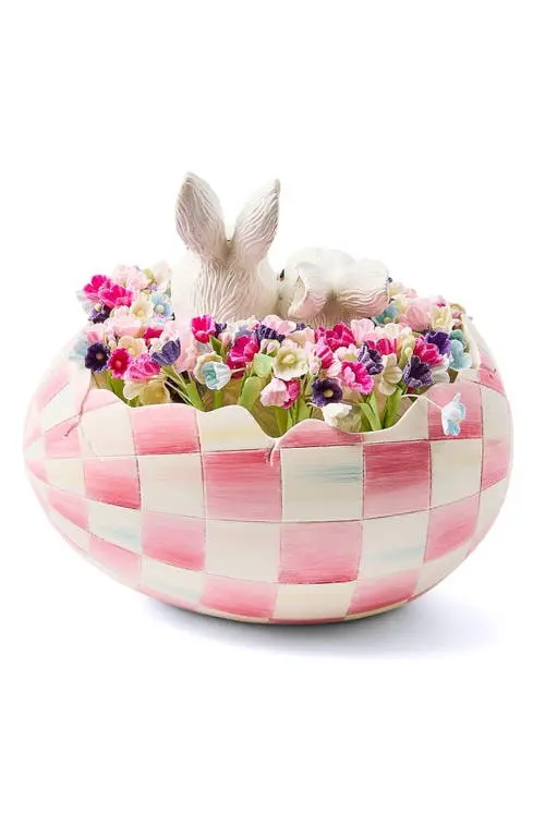 MACKENZIE-CHILDS Bubblegum Check Peekaboo Bunny Egg Figurine