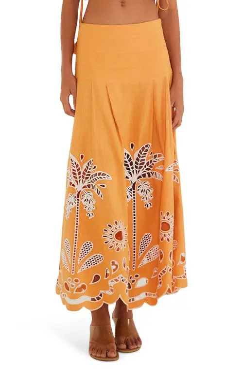Farm Rio Tropi Embroidered Eyelet Maxi Skirt - Tropi Embroidery Cam