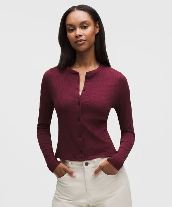 Lululemon Micro-rib Fitted Cardigan - Burgundy Bay