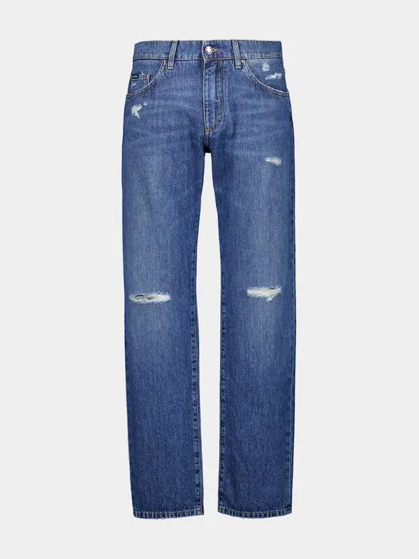 Dolce & Gabbana Classic Cotton Jeans With Logo Tag - Blue