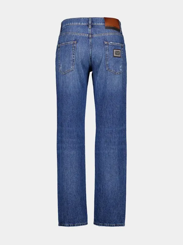 Dolce & Gabbana Classic Cotton Jeans With Logo Tag - Blue