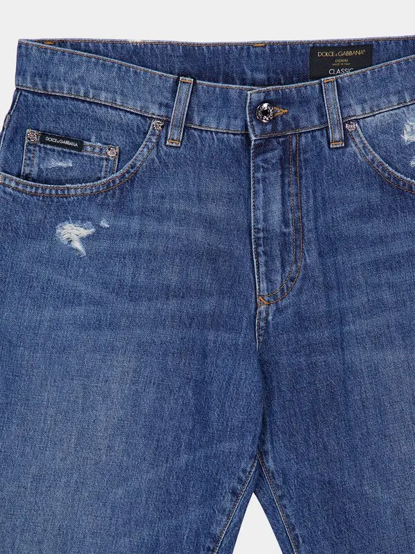Dolce & Gabbana Classic Cotton Jeans With Logo Tag - Blue