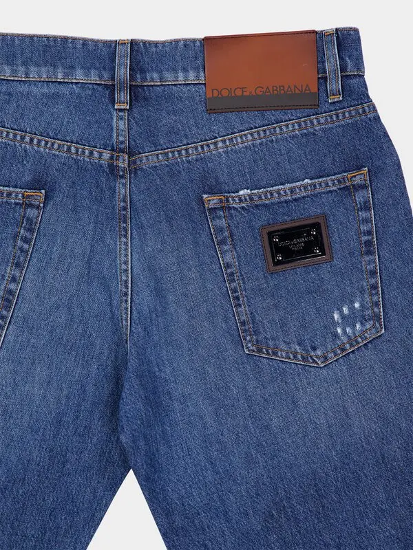 Dolce & Gabbana Classic Cotton Jeans With Logo Tag - Blue