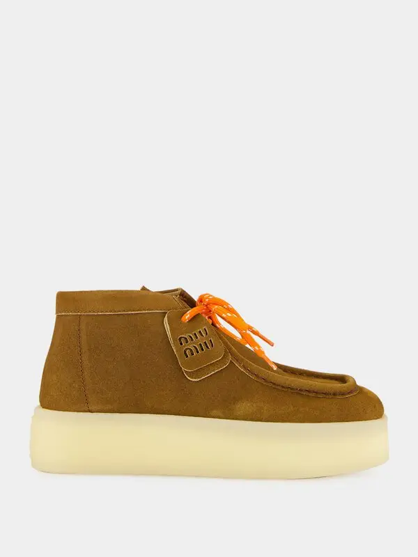 Miu Miu Platform Suede Ankle Boots - Brown
