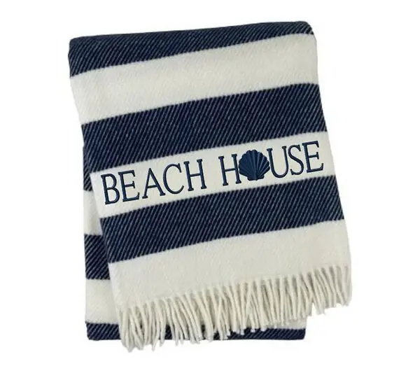 HOMEROOTS 55x70 Navy White Stripe Cotton Throw With Fringe - One-color