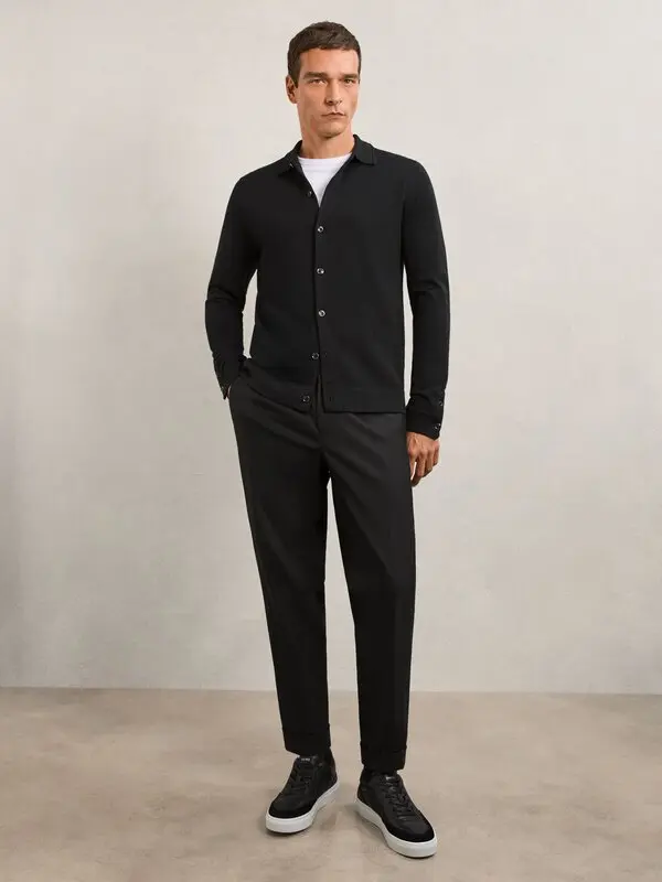 REISS Forbes Merino Wool Button-through Cardigan - Black