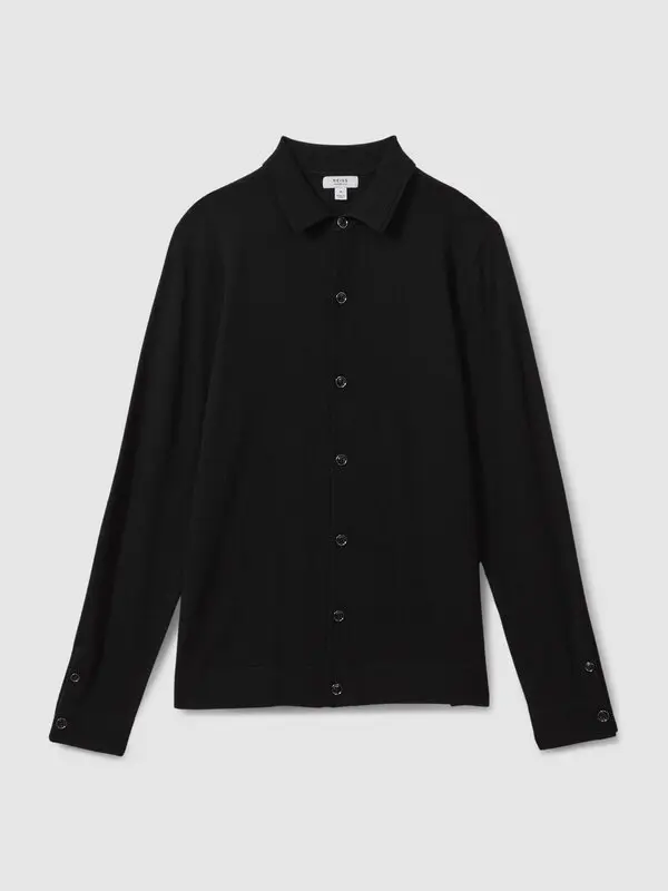 REISS Forbes Merino Wool Button-through Cardigan - Black