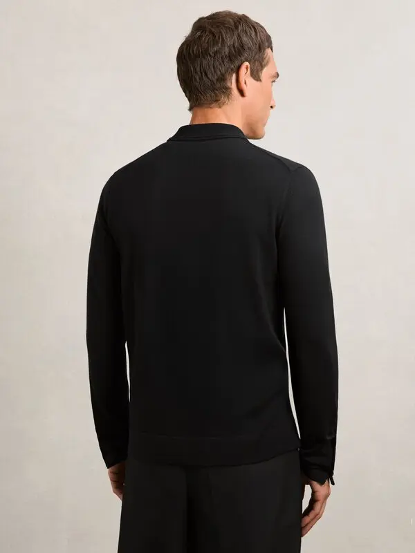 REISS Forbes Merino Wool Button-through Cardigan - Black