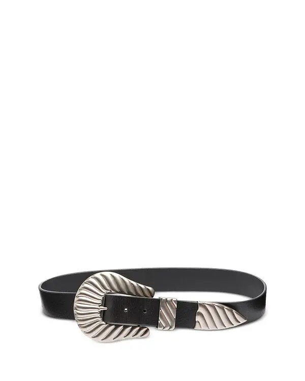 The Great. Big Buckle Leather Belt - Black With Silver