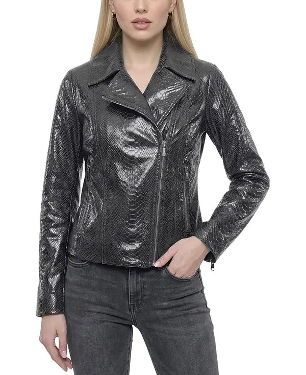 Gorski Metis Suede Python Printed Moto Zip Jacket