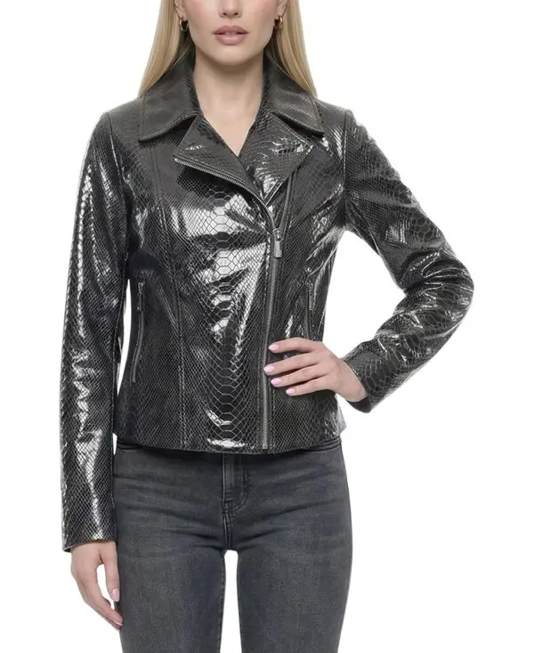 Gorski Metis Suede Python Printed Moto Zip Jacket