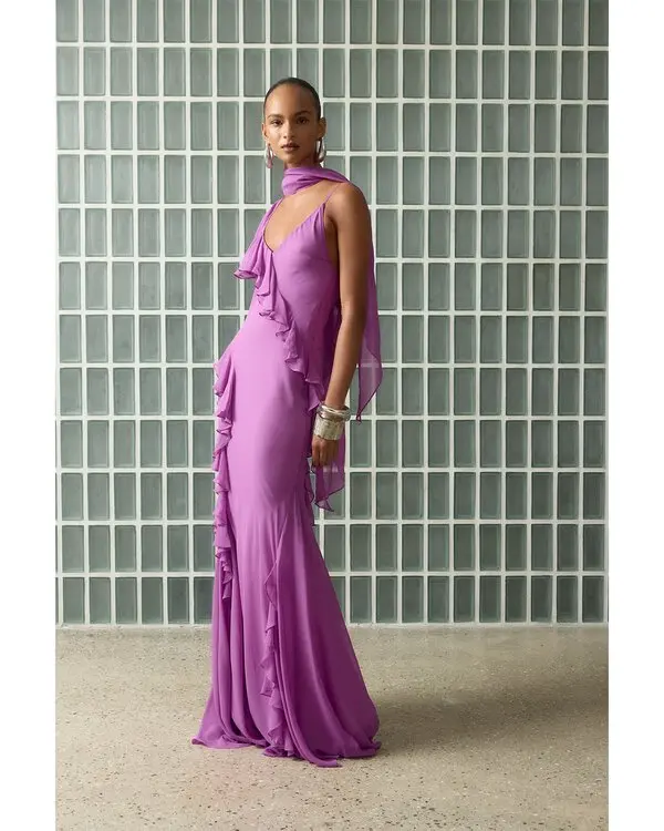 DE LA VALI Mayara Ruffle Maxi Dress - Magenta