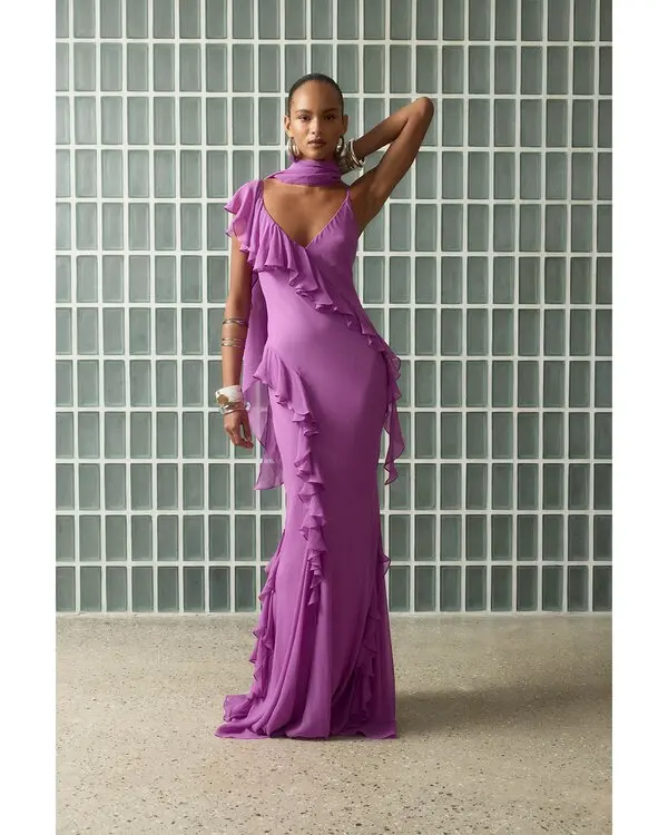 DE LA VALI Mayara Ruffle Maxi Dress - Magenta