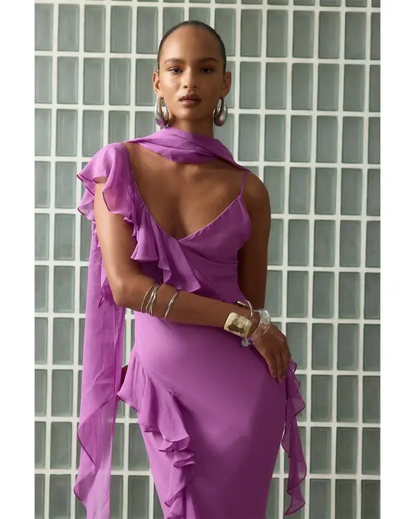 DE LA VALI Mayara Ruffle Maxi Dress - Magenta