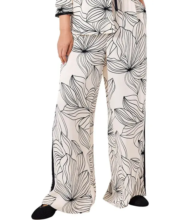 Mint Velvet Floral Print Wide Leg Satin Trousers - Cream
