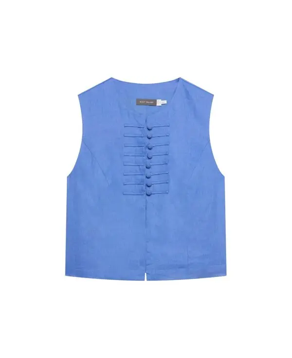 Mint Velvet Linen Military Detail Top - Blue