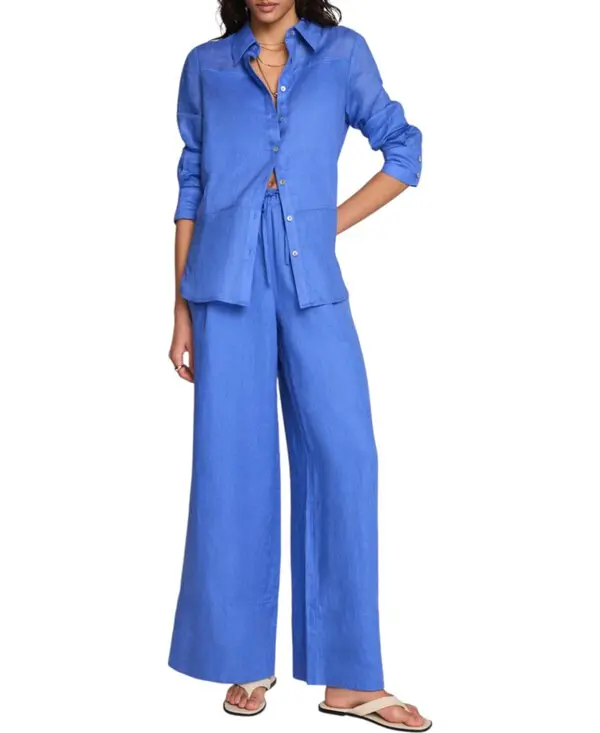 Mint Velvet Linen Wide Leg Trousers - Blue