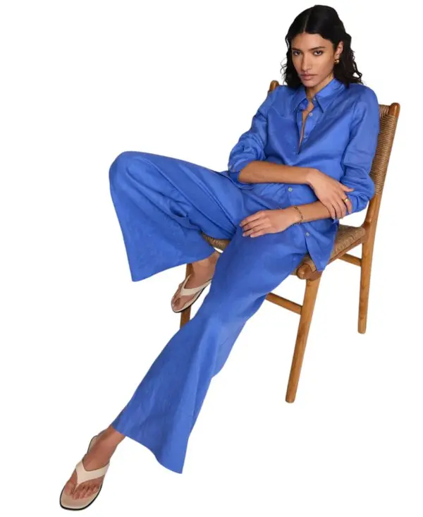 Mint Velvet Linen Button-down Shirt With Sheer Panels - Blue