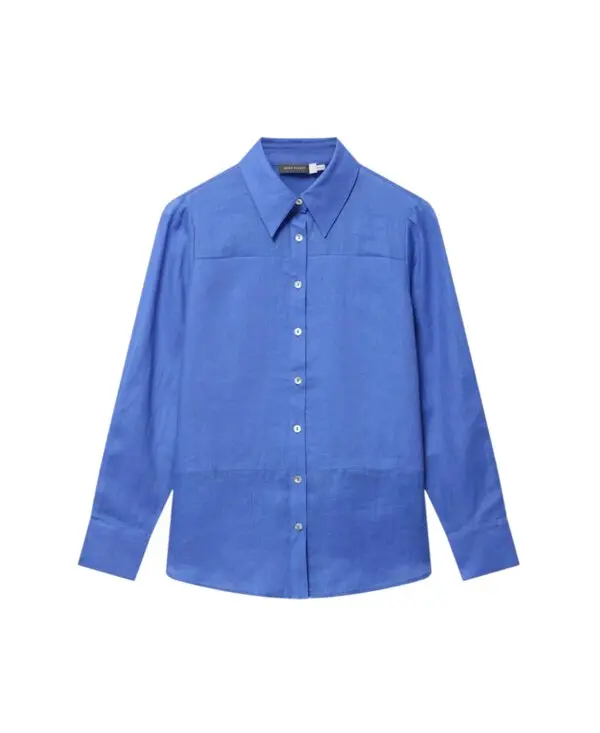 Mint Velvet Linen Button-down Shirt With Sheer Panels - Blue
