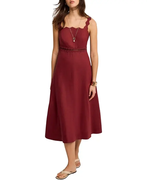 Mint Velvet Linen Midi Dress - Burgundy