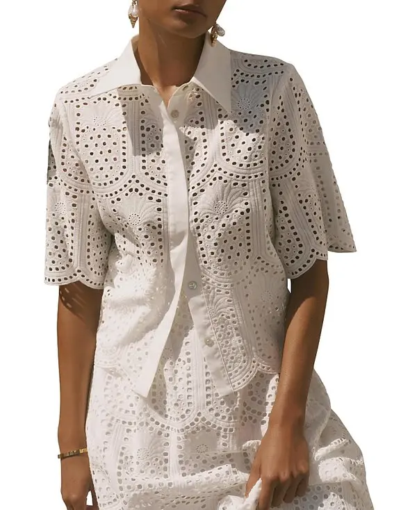 Mint Velvet Cotton Broderie Shirt - Ivory