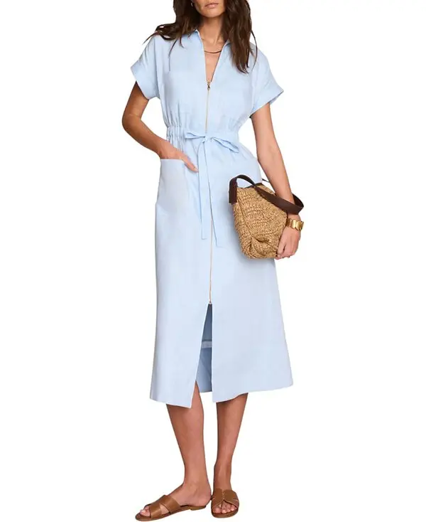 Mint Velvet Linen Midi Shirt Dress - Blue