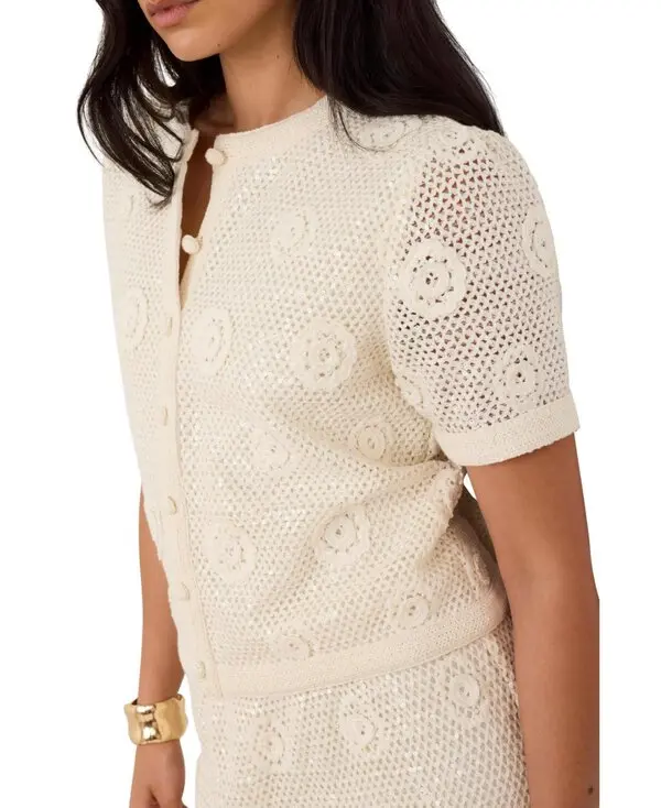 Mint Velvet Cotton Sequin Floral Crochet Top