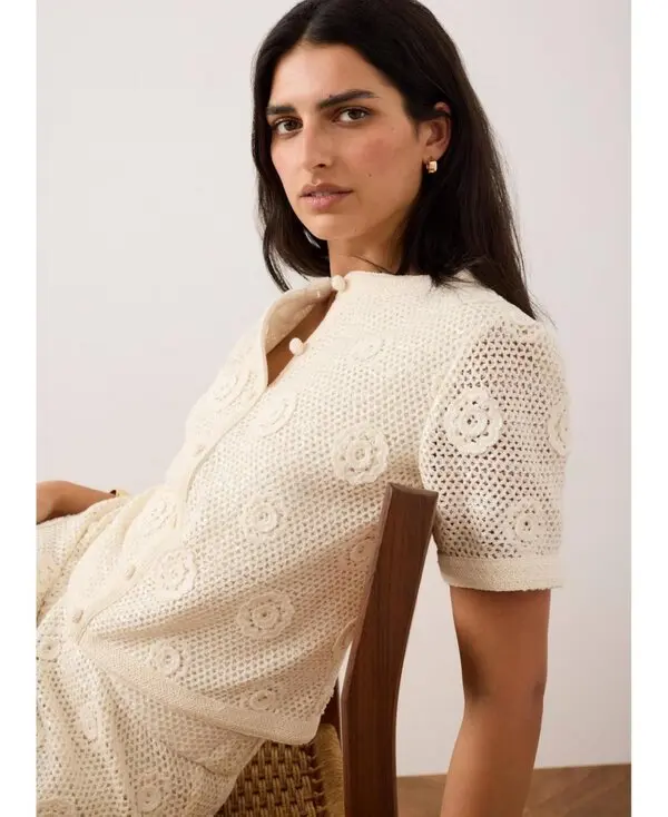 Mint Velvet Cotton Sequin Floral Crochet Top