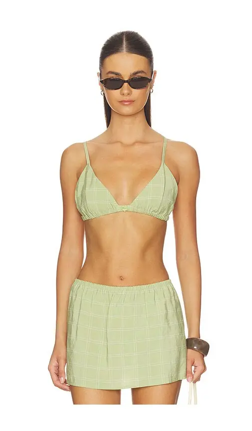 MILKWHITE Bralette Top In Green - Green Stripes