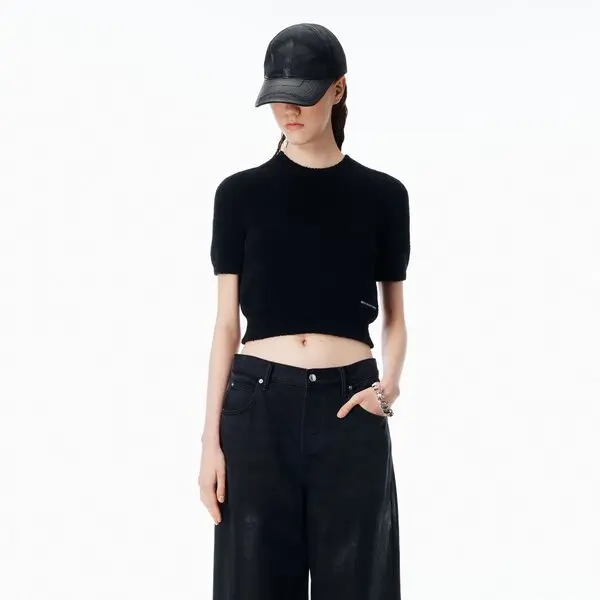 Alexander Wang Short Sleeve Cropped Crewneck Tee - Black
