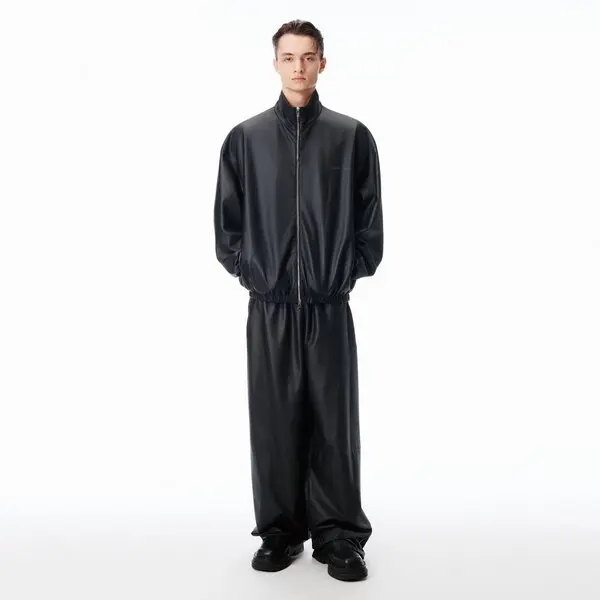 Alexander Wang Track Jacket In Bonded Leather - Black