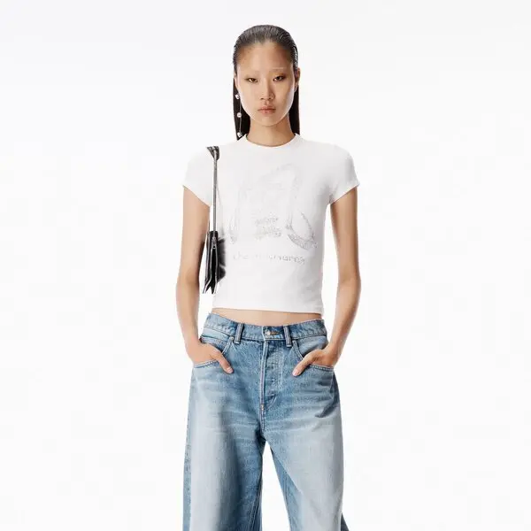 Alexander Wang Crystal Hotfix Graphic Baby Tee - White