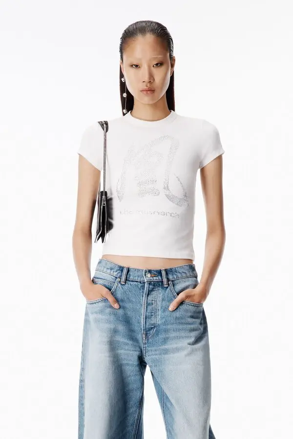 Alexander Wang Crystal Hotfix Graphic Baby Tee
