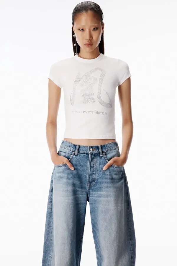 Alexander Wang Crystal Hotfix Graphic Baby Tee