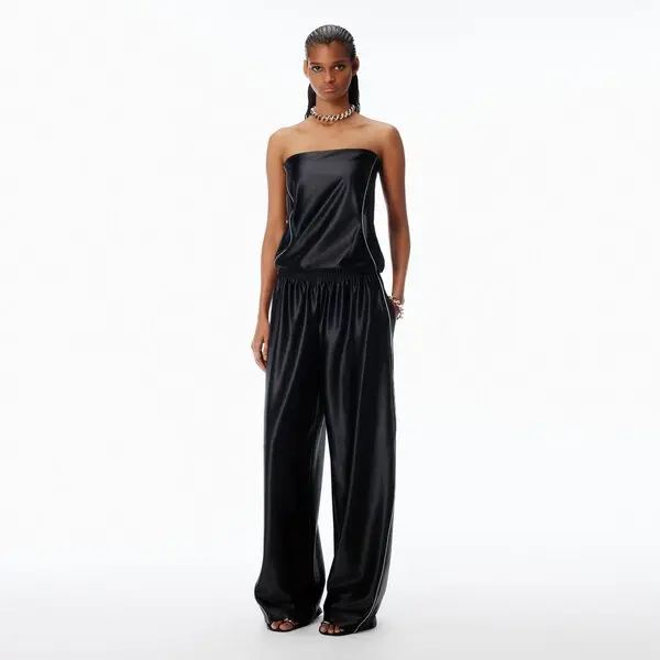 Alexander Wang Mid-rise Satin Faille Jersey Track Pants - Black