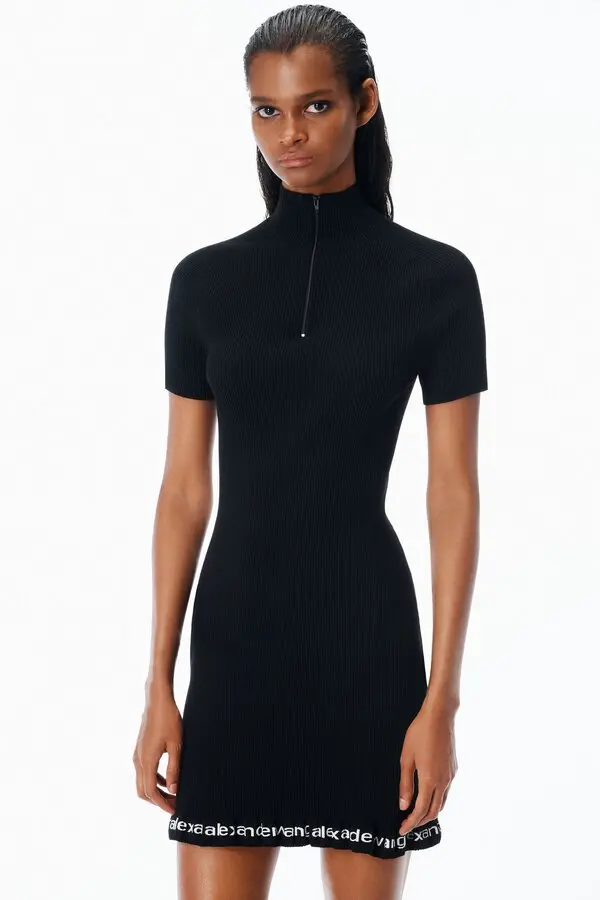 alexander wang logo patch ribbed dress Alexander Wang Logo Ribbed Dress In Black - 40% Off