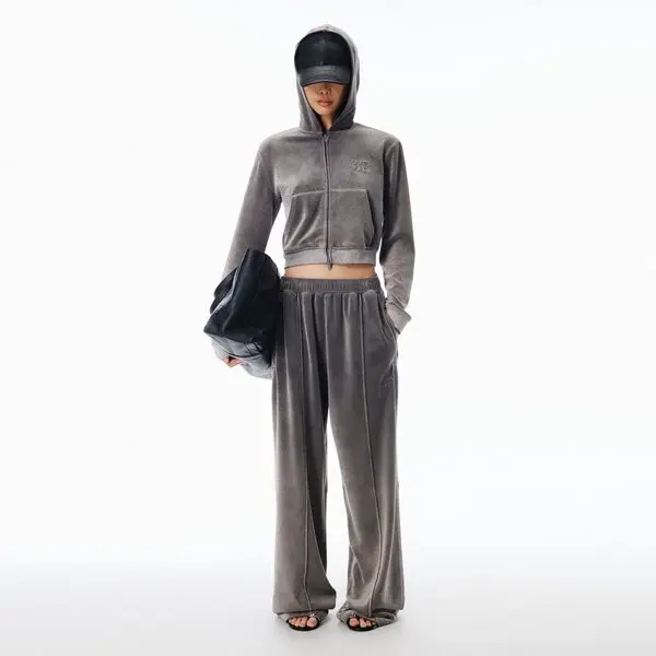 Alexander Wang Crystal Hotfix Mid-rise Terry Sweatpant - Titanium