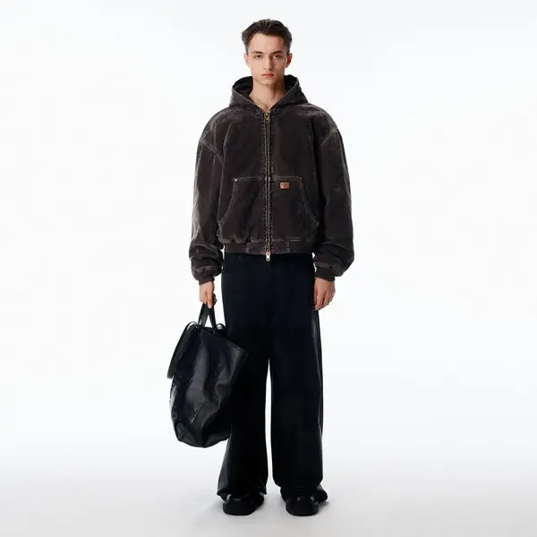 Alexander Wang Carpenter Flocked Denim Oversized Hoodie - Weathered Grey