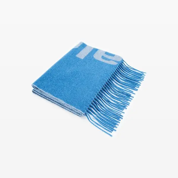 Alexander Wang Logo Jacquard Scarf In Wool Cashmere - Blue/grey