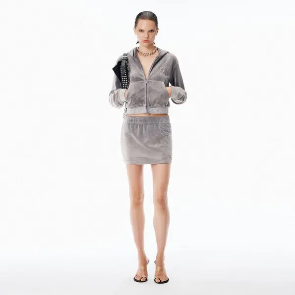 Alexander Wang Mid-rise Mini Skort In Crushed Velour - Titanium