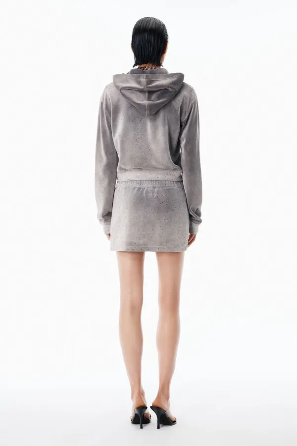 Alexander Wang Mid-rise Mini Skort In Crushed Velour - Titanium