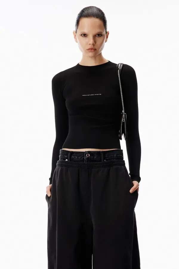 Alexander Wang Knit Logo Long Sleeve Tee - Black