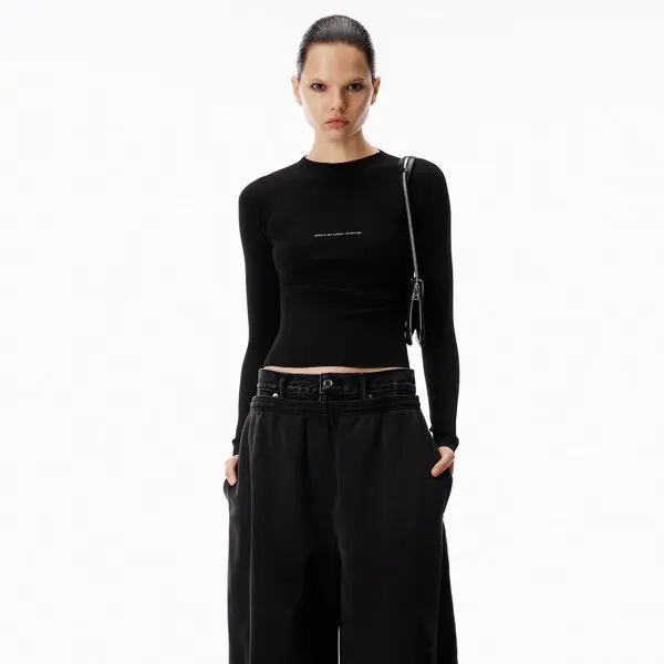 Alexander Wang Knit Logo Long Sleeve Tee - Black