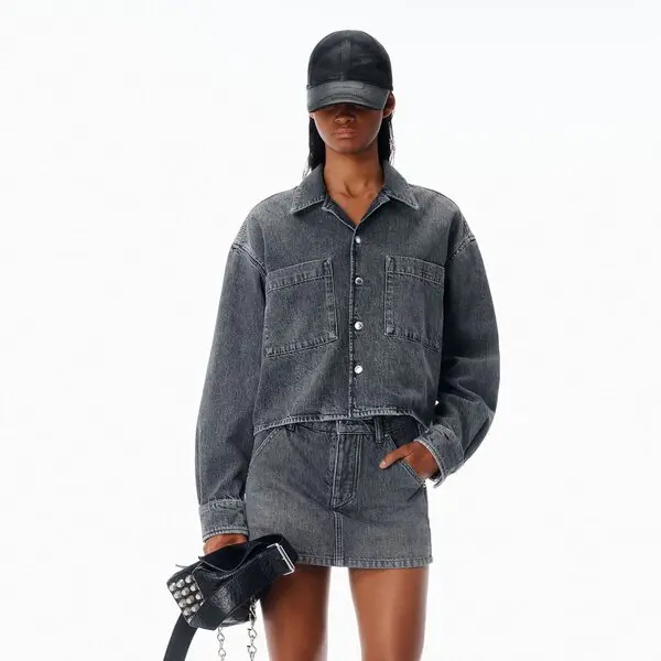 Alexander Wang Cropped Long Sleeve Shirt - Light Grey