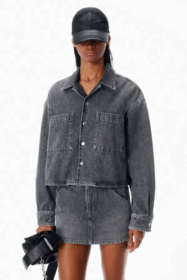 Alexander Wang Cropped Long Sleeve Shirt - Light Grey