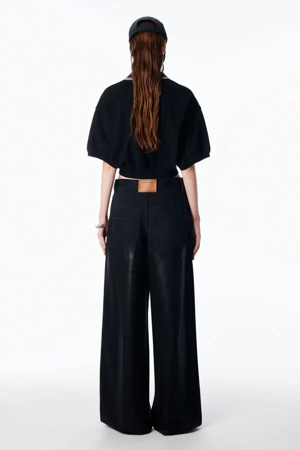 Alexander Wang Cropped Cinched Cotton Polo - Black