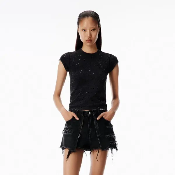Alexander Wang All Over Crystal Baby Tee - Washed Black