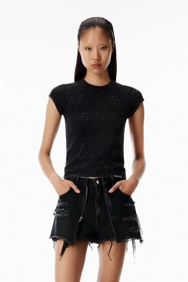Alexander Wang Crystal Hotfix Baby Tee
